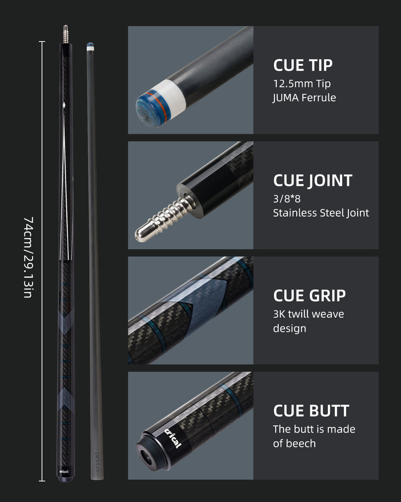 【Crical】CL-01 Carbon Fiber Pool Cue Stick with 12.5mm Tip Low Deflecti ...